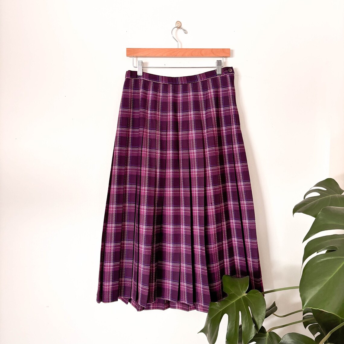 Vintage PENDLETON Tartan Wool Pleated Midi Skirt Purple Jewel Tone 30 ...