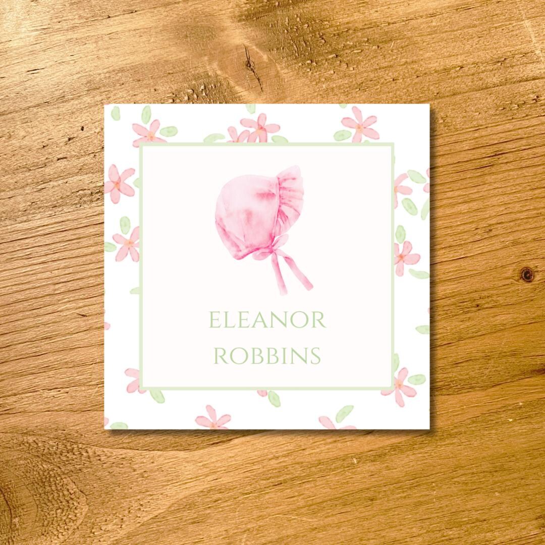 Personalized Watercolor Made to Order Floral and Bonnet Gift Tag ...