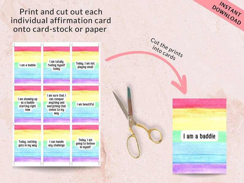Beautiful Baddie Affirmation Cards | Digital Download | Self Care Cards ...