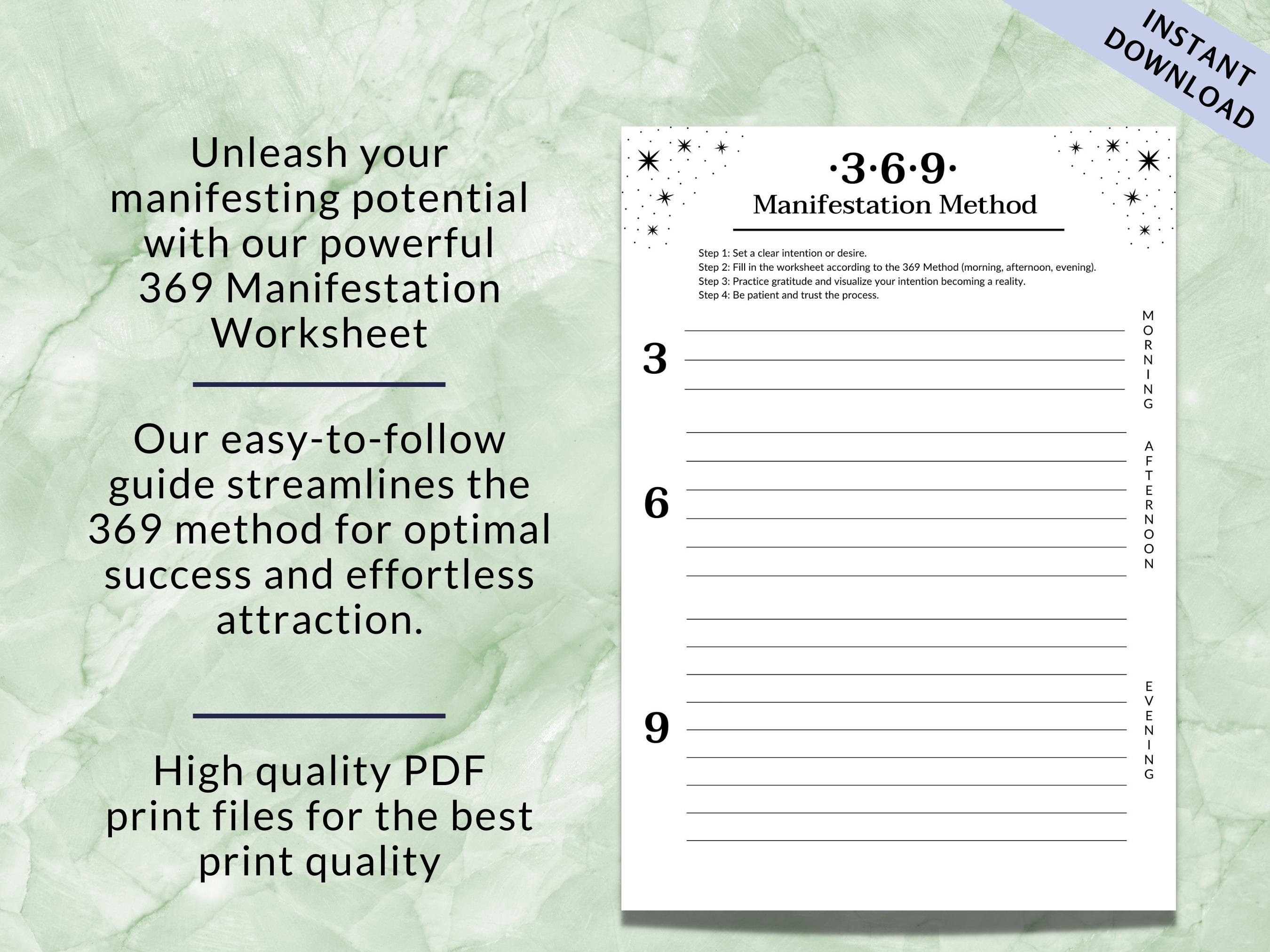 369 Manifestation Method Worksheet, Daily Affirmations, Law of ...