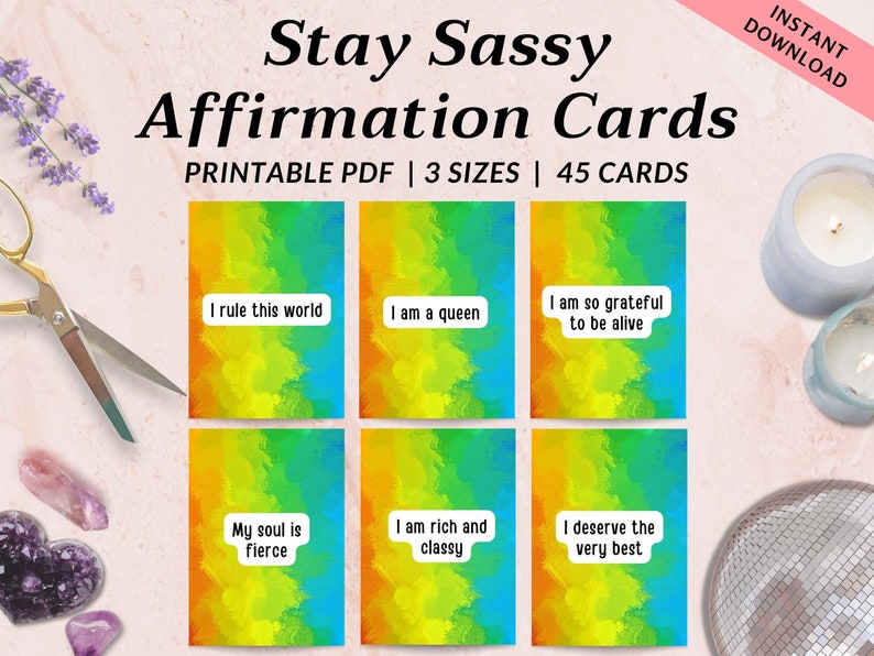 Stay Sassy Affirmation Cards | Digital Product | 45 Cards | Daily Motivation | Self Esteem Boost ...