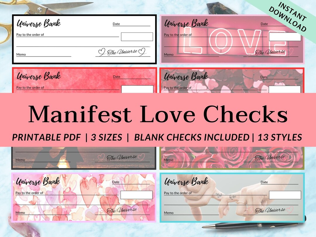 Manifest Love Checks | Vision Board Checks | Printable PDF Checks | Law ...