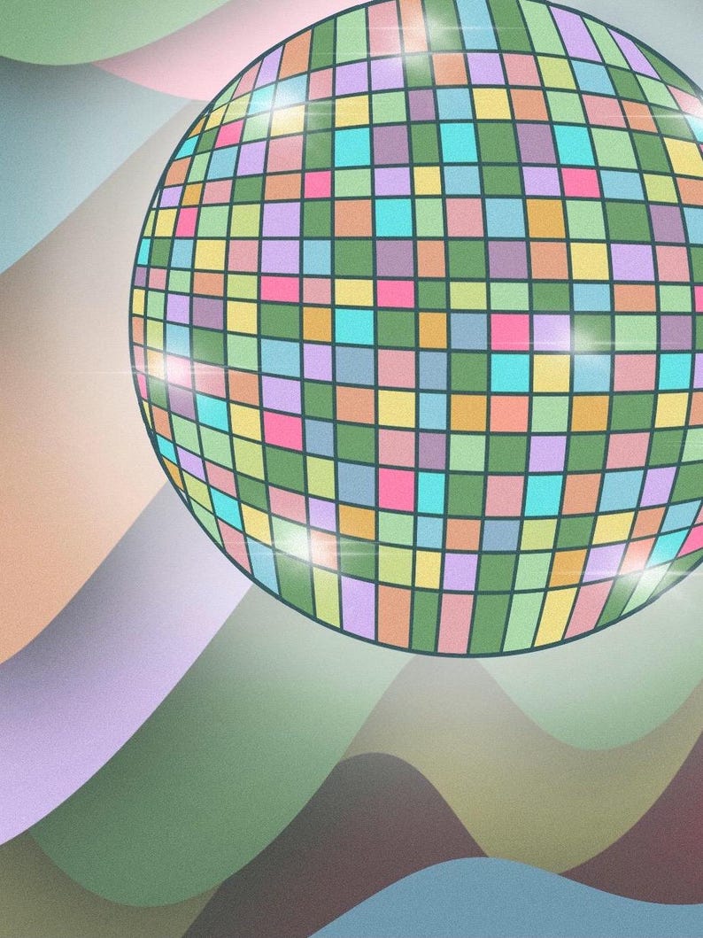 Retro-inspired Disco Ball Digital Art Print - Etsy