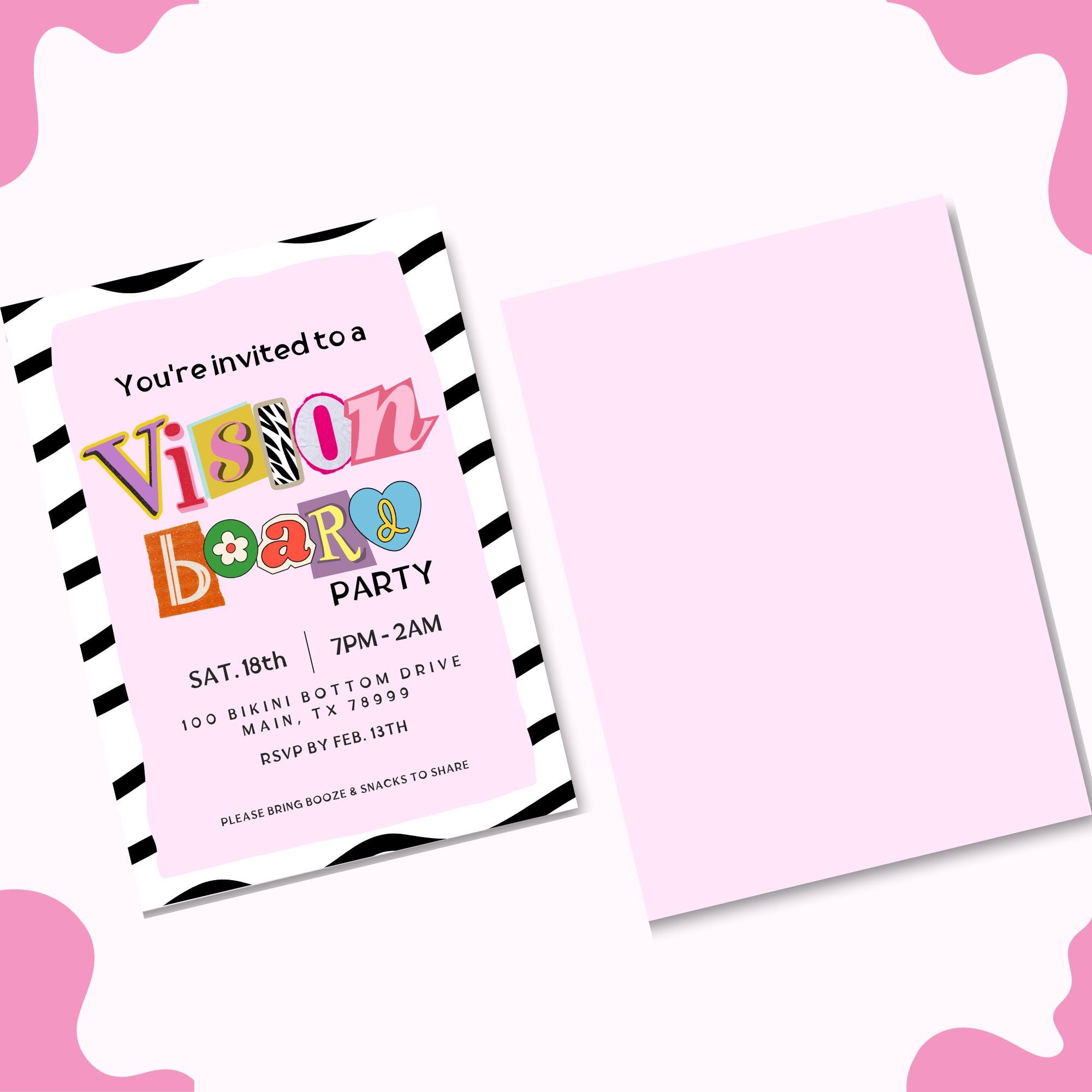 Black Stripe Vision Board Invitation, Editable Invite, Canva Invitation ...