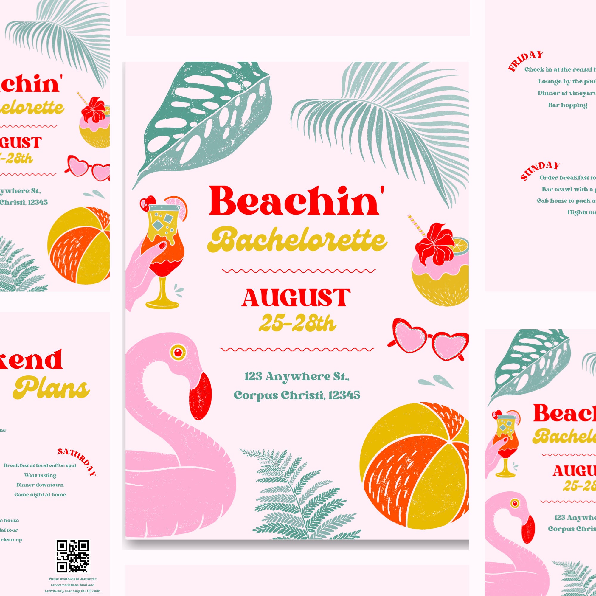 Retro Beachin Bachelorette Invitation Template, Bachelorette Itinerary ...
