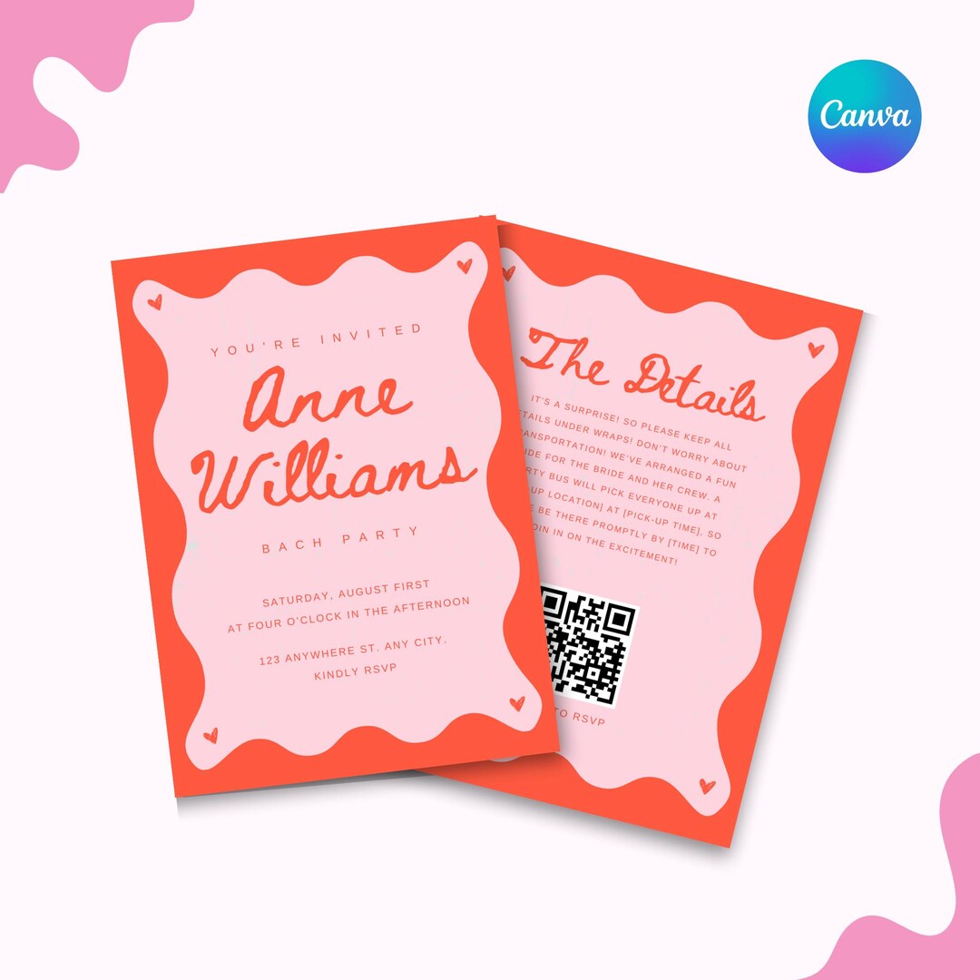 Wavey Love Invitation, Canva Template, Bachelorette or Girls Night ...