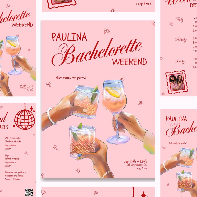 Festive Cocktail Bachelorette Itinerary, Custom Canva Template, Instant ...