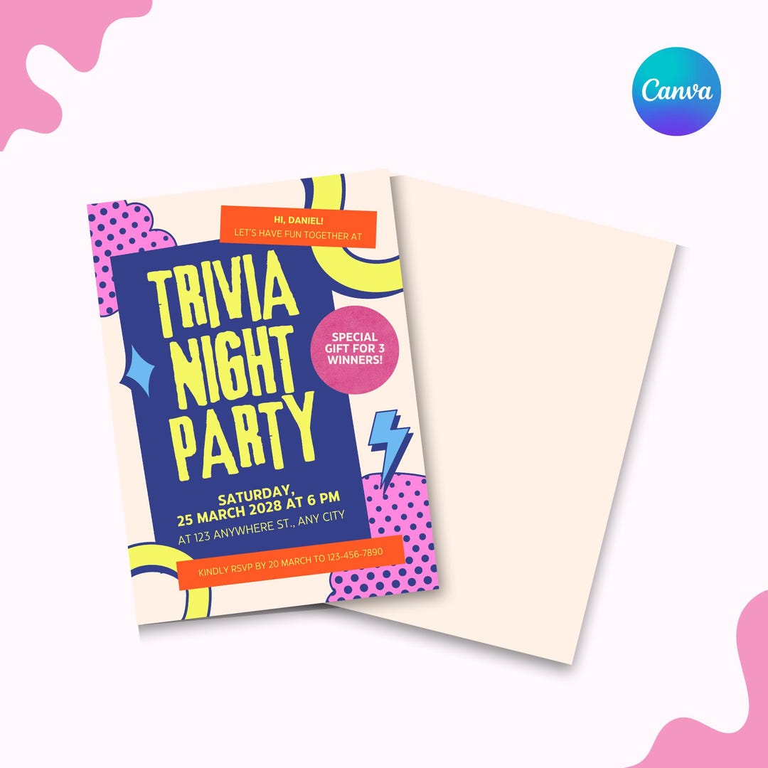 Trivia Night Invitation, Canva Template, Girls Night or Event Party ...