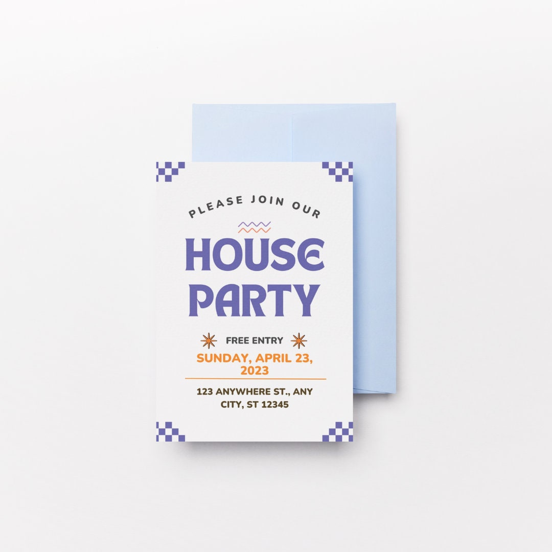 Retro House Party Invitation Editable Invite Canva - Etsy