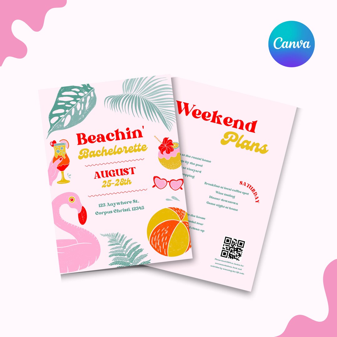 Retro Beachin Bachelorette Invitation Template, Bachelorette Itinerary ...