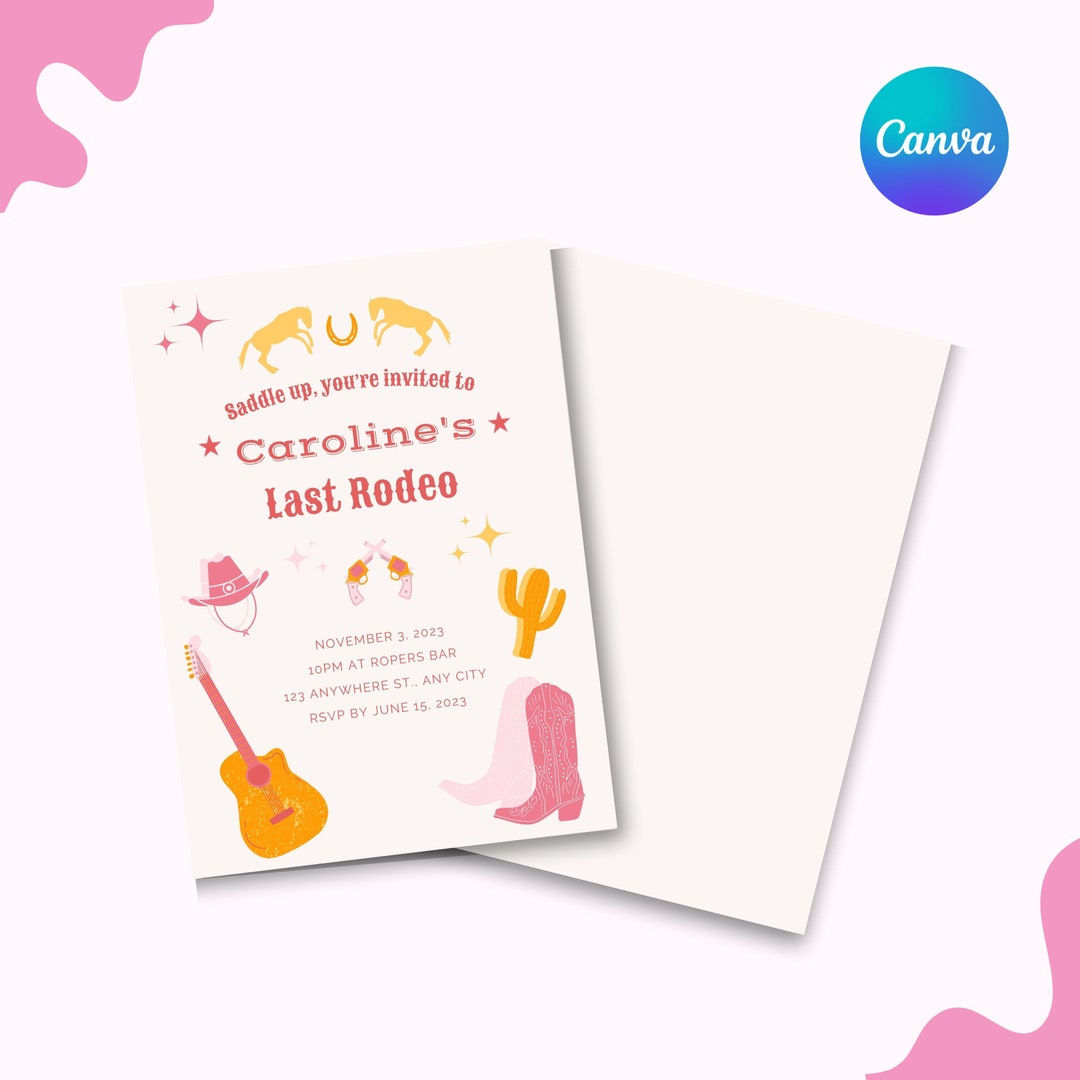 Last Rodeo Invitation, Canva Template, Bachelorette or Girls Western ...