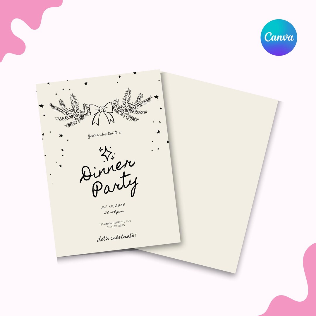 Miso Tree Bow Invitation, Canva Template, Dinner Event Party Supplies ...