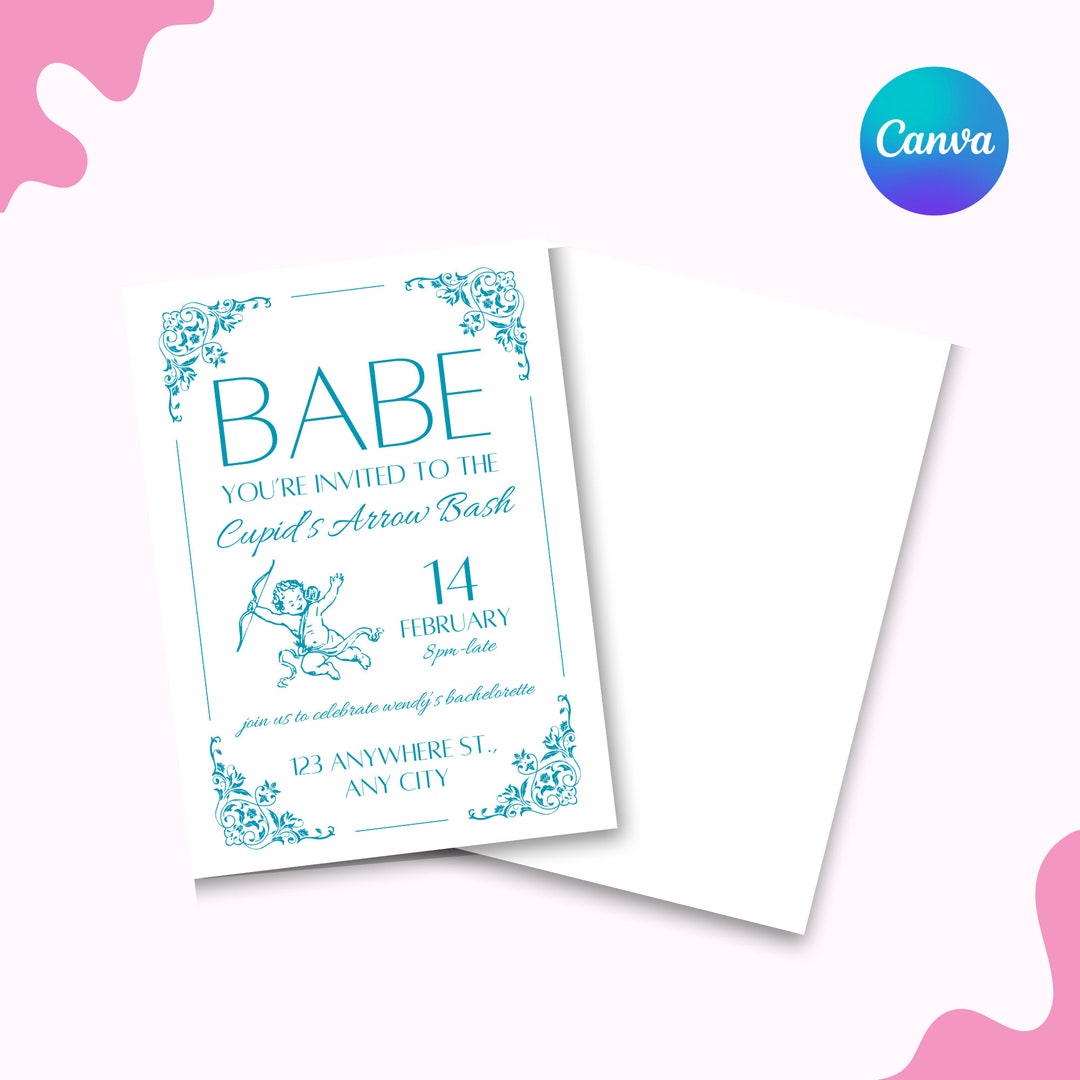 Vintage Cherub Invitation, Canva Template, Bachelorette or Girls Night ...