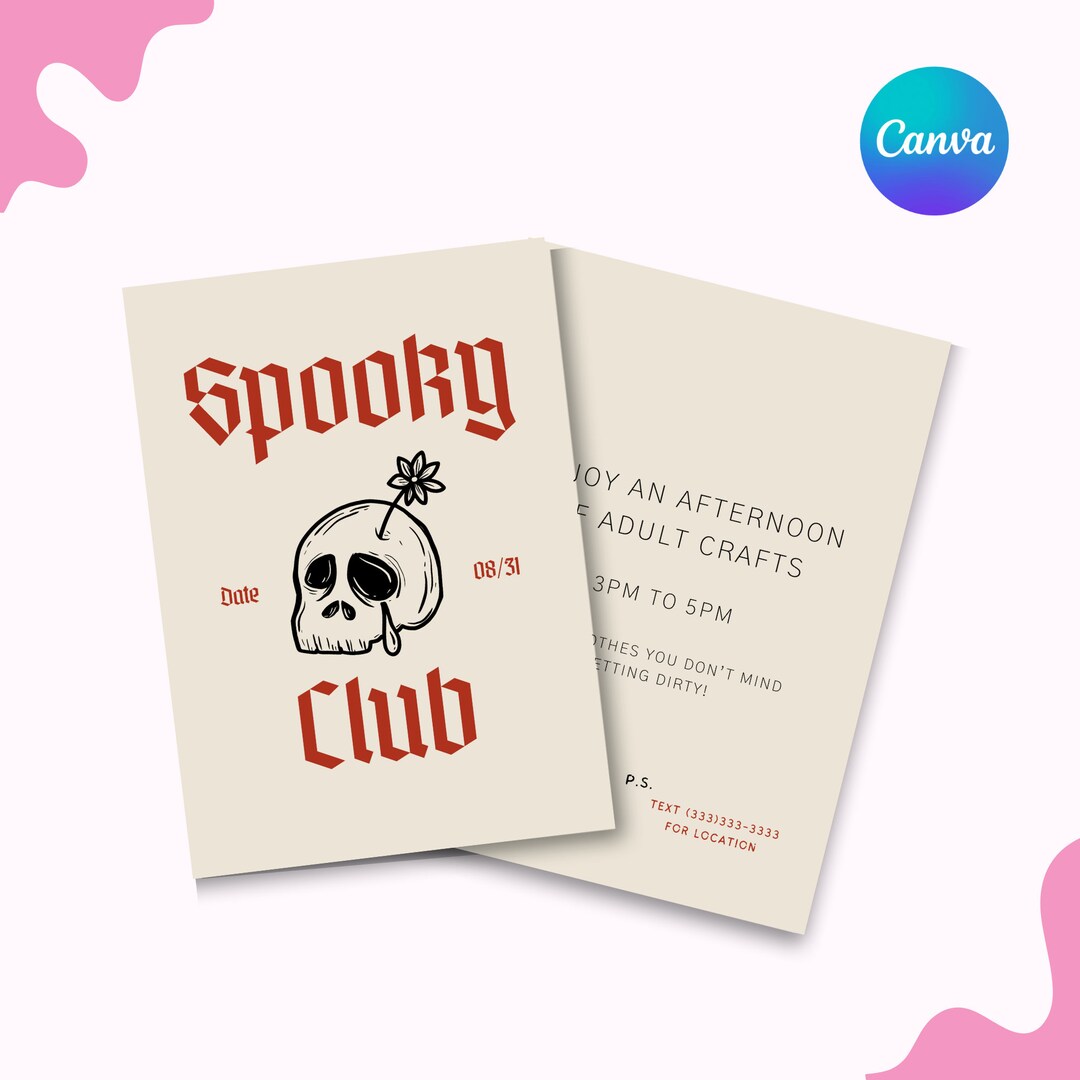Gothic Spooky Club Halloween, Craft Party Invitation, Halloween ...