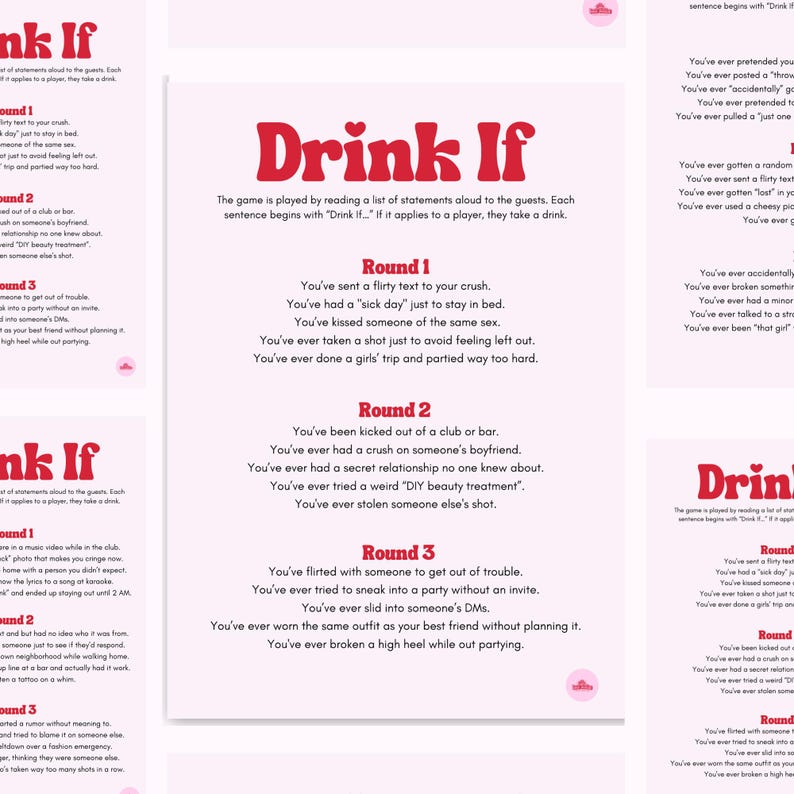 Drink If Party Game, Digital Template, Bachelorette or Girls Night ...