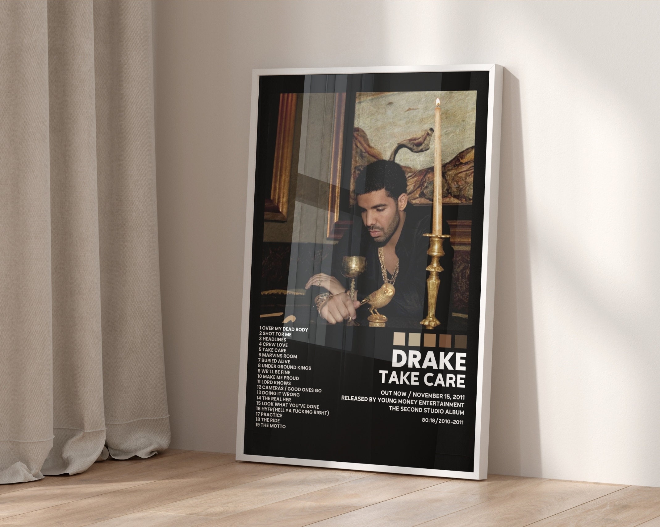 Drake Cover Poster, Take Care Album Wall Print, Tracklist Poster, Drake ...