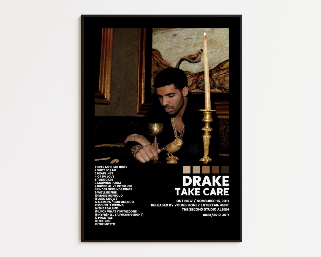 Drake Cover Poster, Take Care Album Wall Print, Tracklist Poster, Drake ...