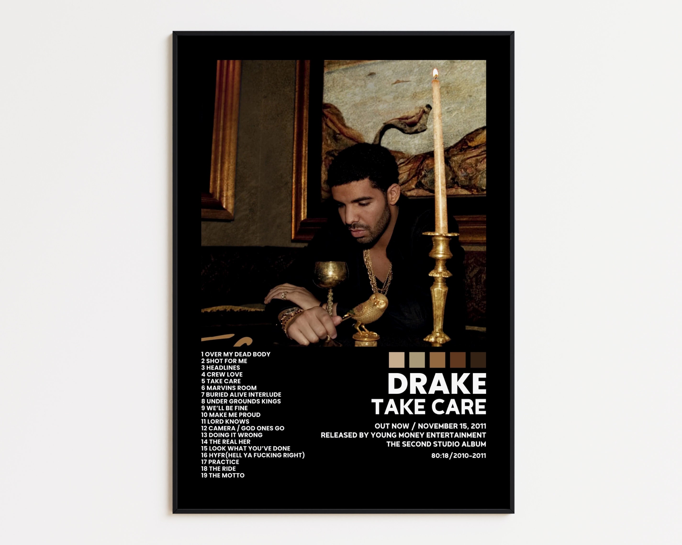 Drake Cover Poster, Take Care Album Wall Print, Tracklist Poster, Drake ...