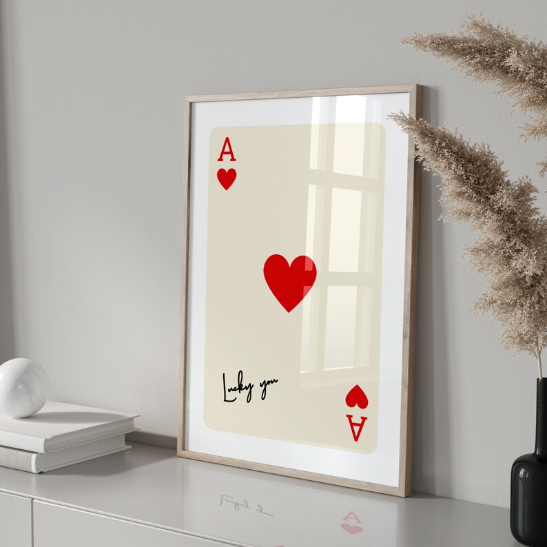 Trendy Retro Wall Art Set of 2, Lucky You Poster, Red Ace Card Print ...