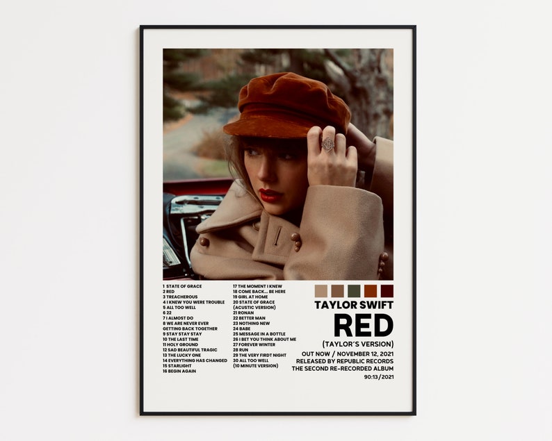 Taylor Swift Cover Poster Red Album Wall Print Tracklist - Etsy Australia