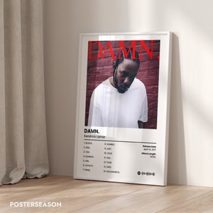 Kendrick Lamar Album Poster, DAMN Album Cover Wall Print, Tracklist ...