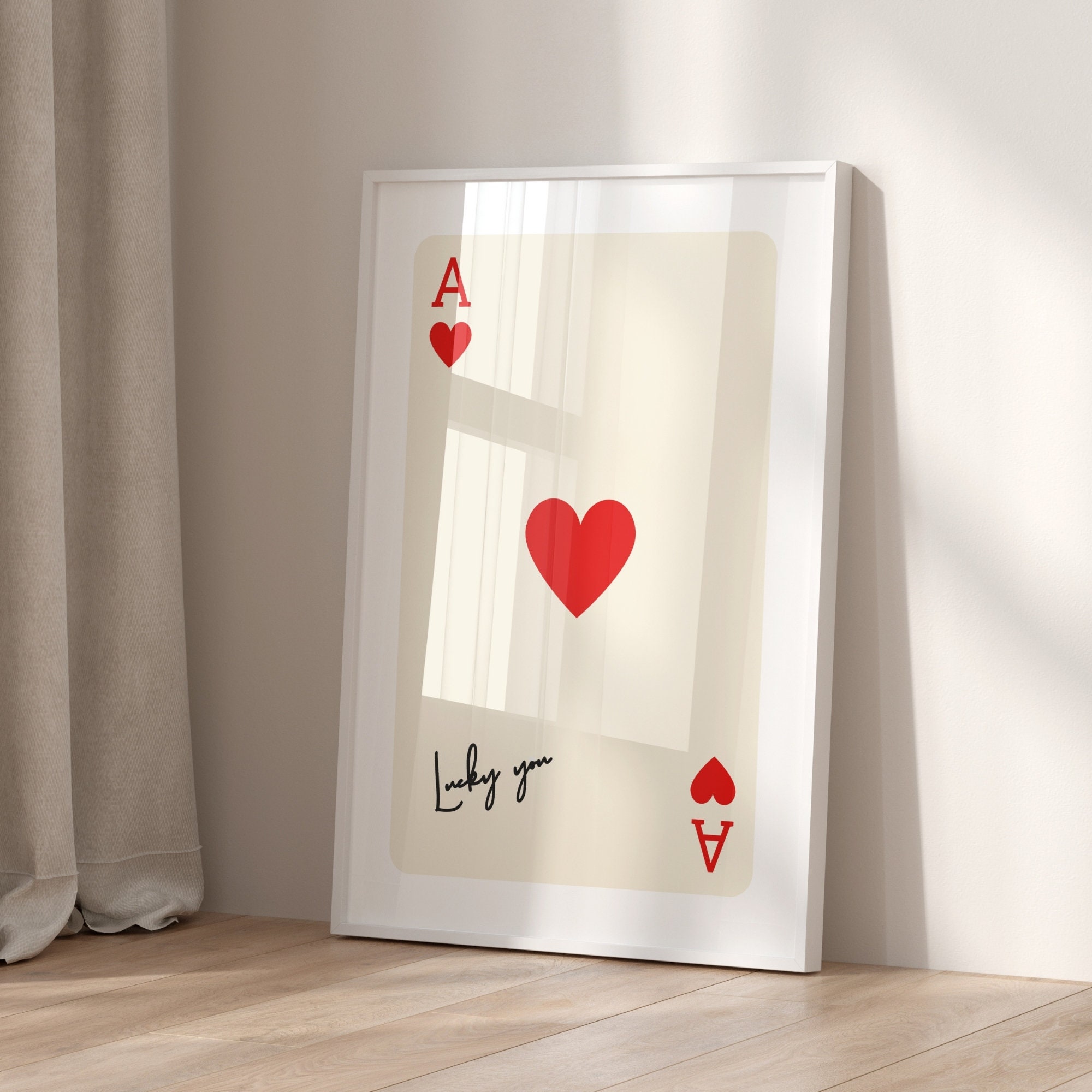 Trendy Retro Wall Art Set of 2, Lucky You Poster, Red Ace Card Print ...