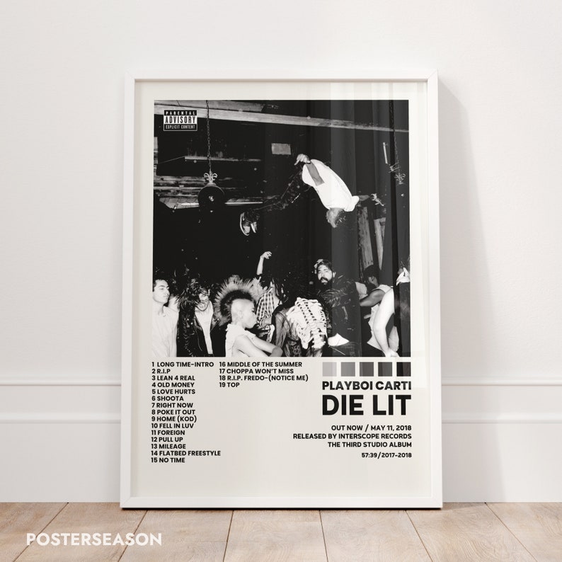 Playboi Carti Album Poster, Die Lit Album Cover Wall Print, Tracklist Poster, Rap Poster, Cover ...
