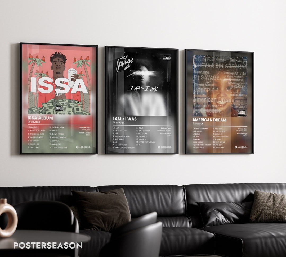 21 Savage Album Poster Set of 6, Album Cover Print, Tracklist Poster ...