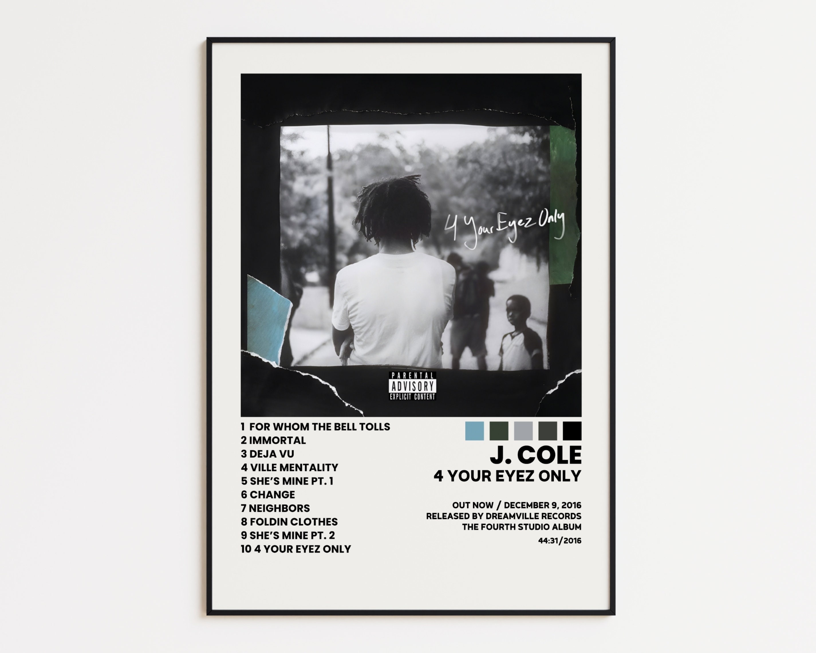J. Cole Cover Poster, 4 Your Eyez Only Album Wall Print, Tracklist ...
