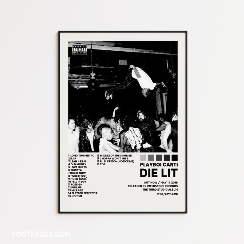 Playboi Carti Album Poster, Die Lit Album Cover Wall Print, Tracklist ...