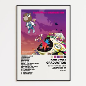 Kanye West Cover Poster, Graduation Album Wall Print, Tracklist Poster ...