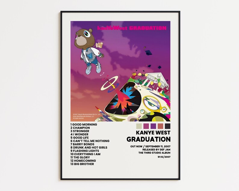 Kanye West Cover Poster, Graduation Album Wall Print, Tracklist Poster ...