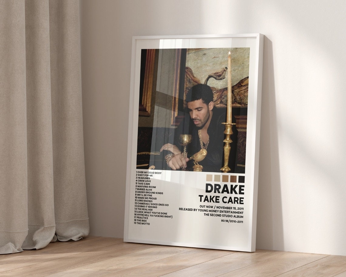 Drake Cover Poster, Take Care Album Wall Print, Tracklist Poster, Drake ...