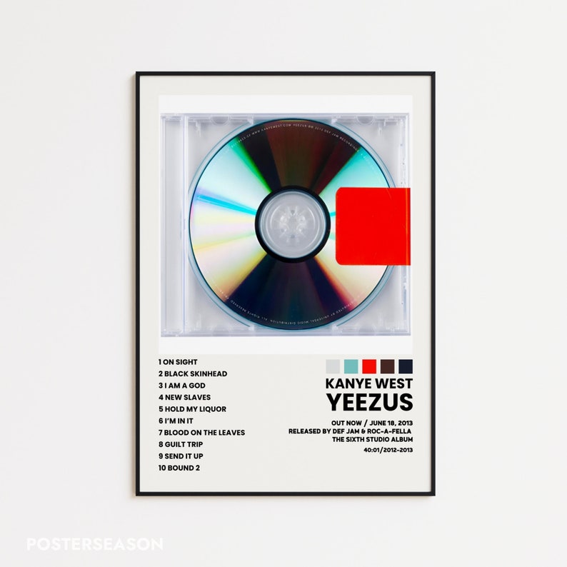 Kanye West Album Poster, Yeezus Album Cover Wall Print, Tracklist ...