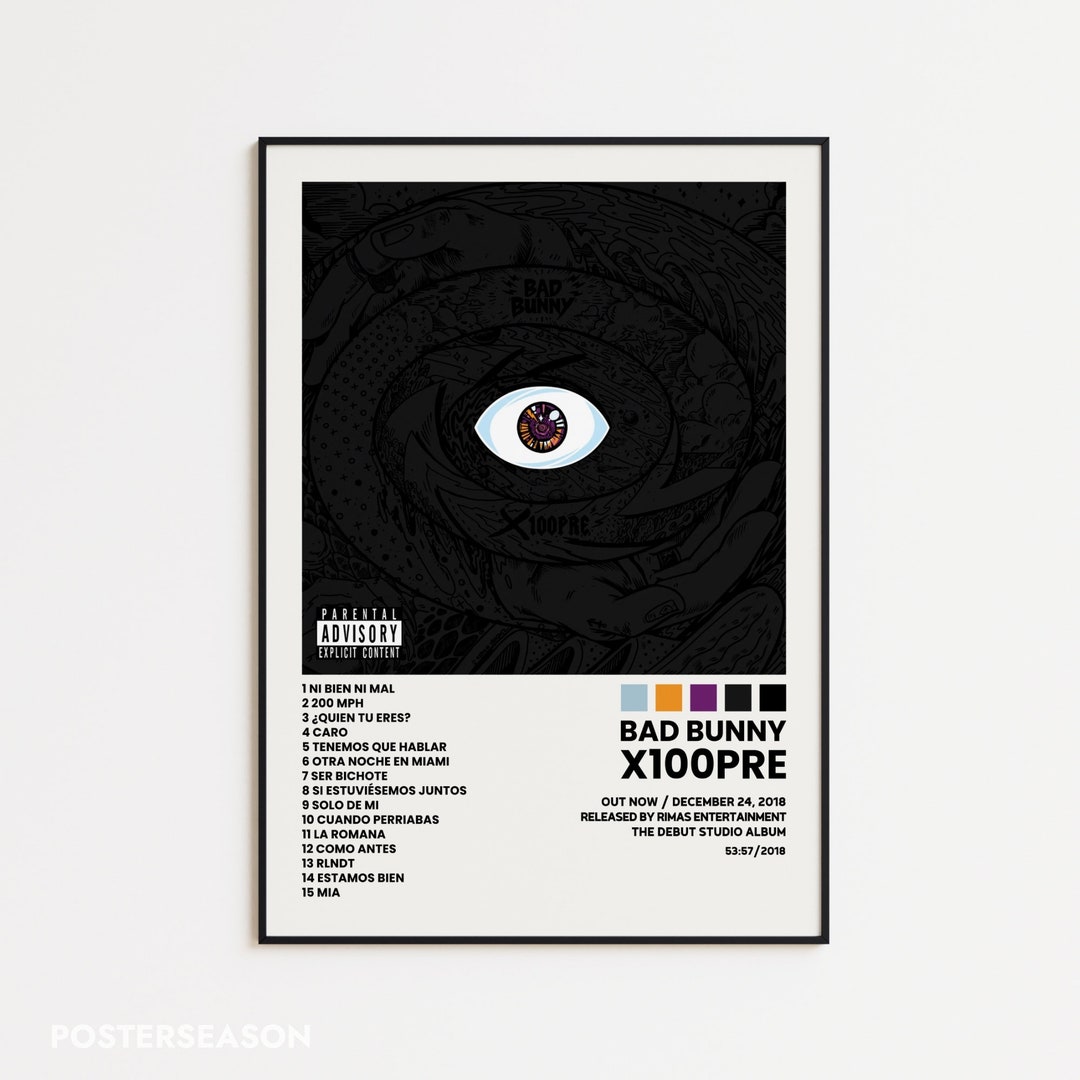 Bad Bunny Album Poster, X100PRE Album Cover Print, Tracklist Poster ...