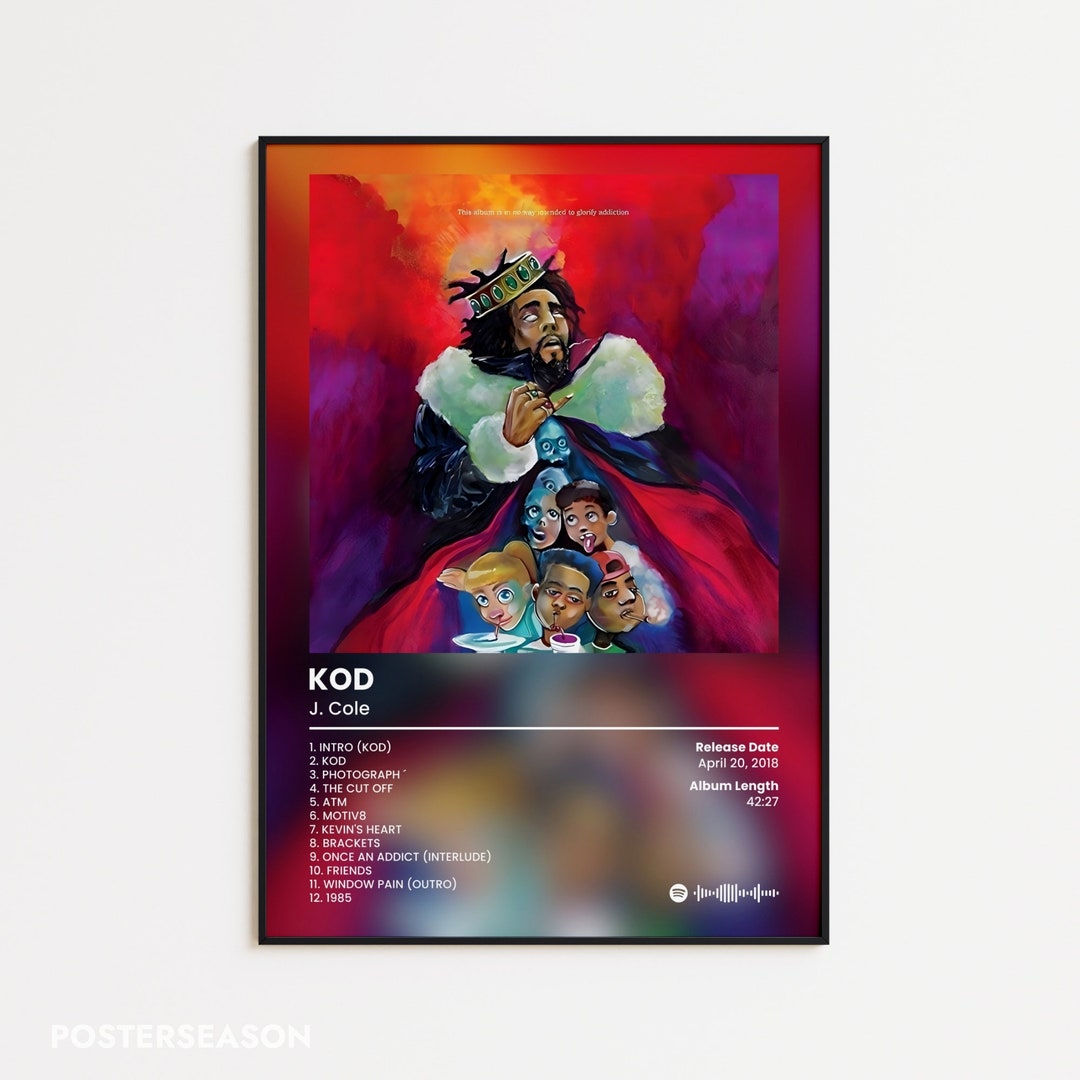 J. Cole Cover Album Poster, KOD Album Cover Print, Tracklist Poster ...