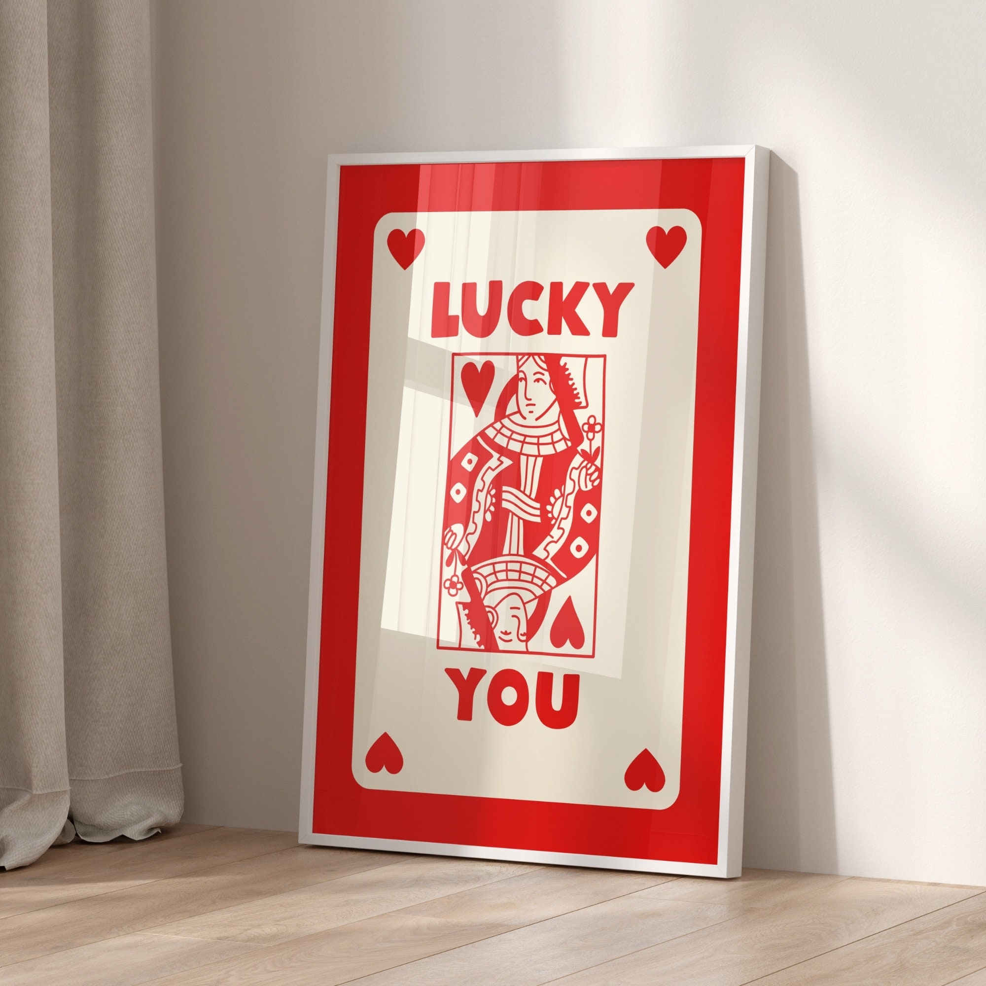 Trendy Retro Wall Art Set of 2, Lucky You Poster, Red Ace Card Print ...