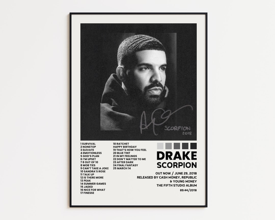 Póster de portada de Drake, impresión de pared del álbum Scorpion ...
