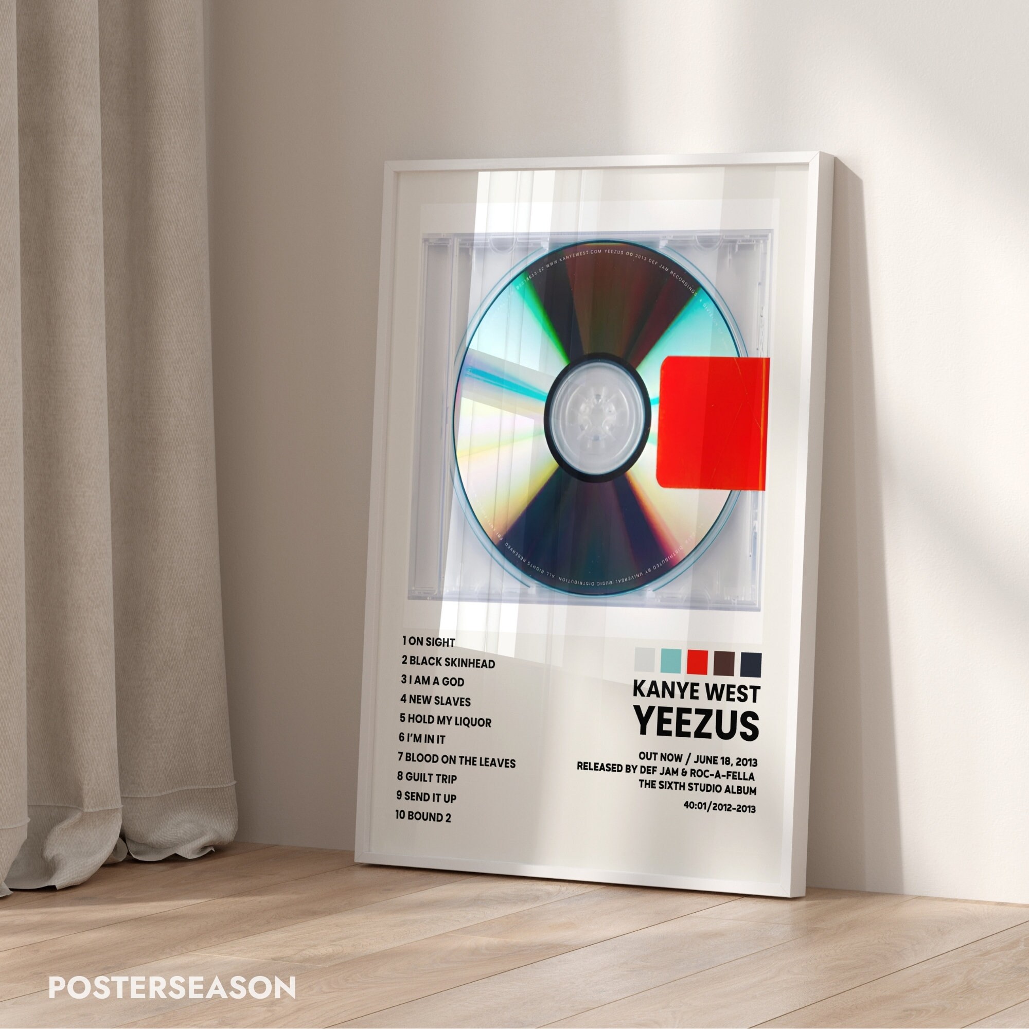 Kanye West Album Poster, Yeezus Album Cover Wall Print, Tracklist ...