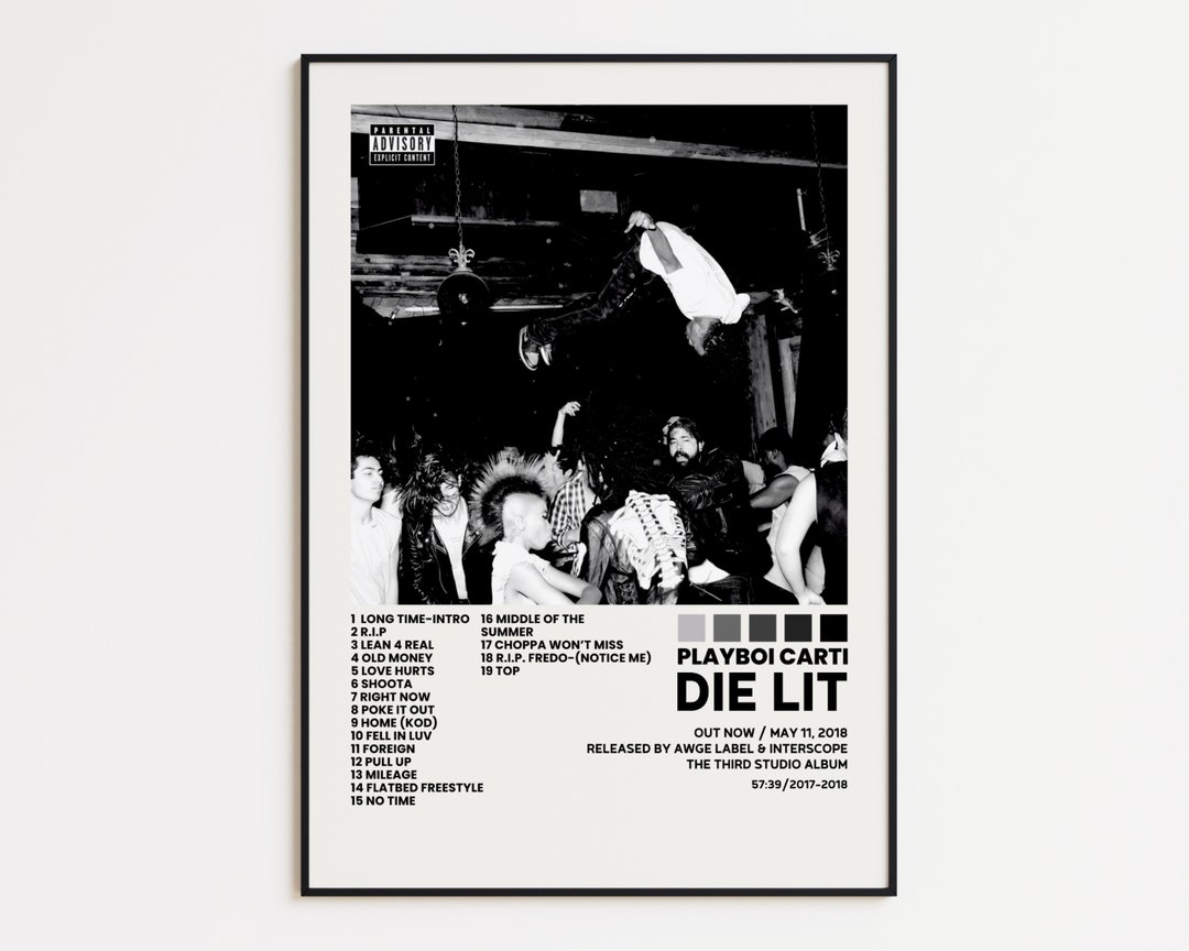 Playboi Carti Cover Poster, Die Lit Album Wall Print, Tracklist Poster, Playboi Carti Album Art ...