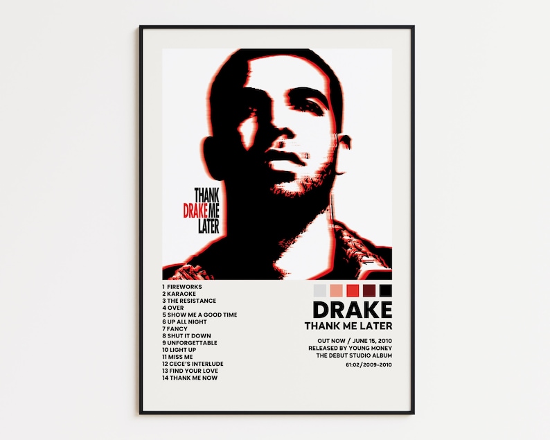 Drake Cover Poster, Thank Me Later Album Wall Print, Tracklist Poster ...