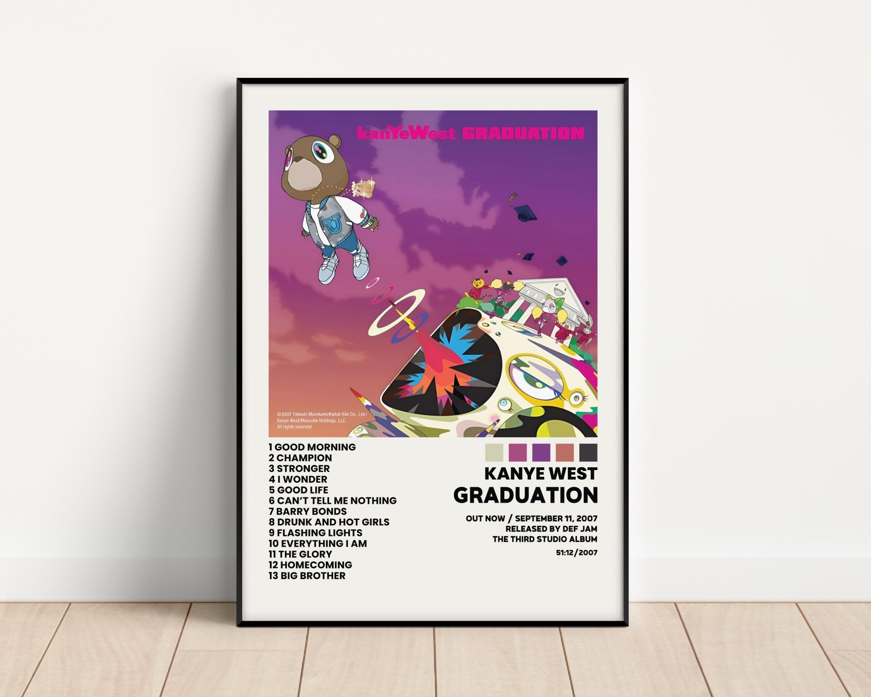 Kanye West Cover Poster, Graduation Album Wall Print, Tracklist Poster ...