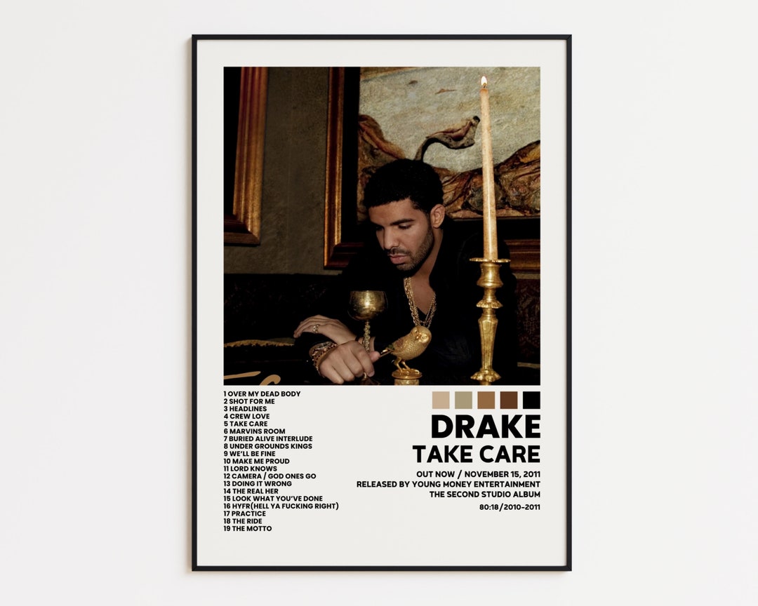 Drake Cover Poster, Take Care Album Wall Print, Tracklist Poster, Drake ...