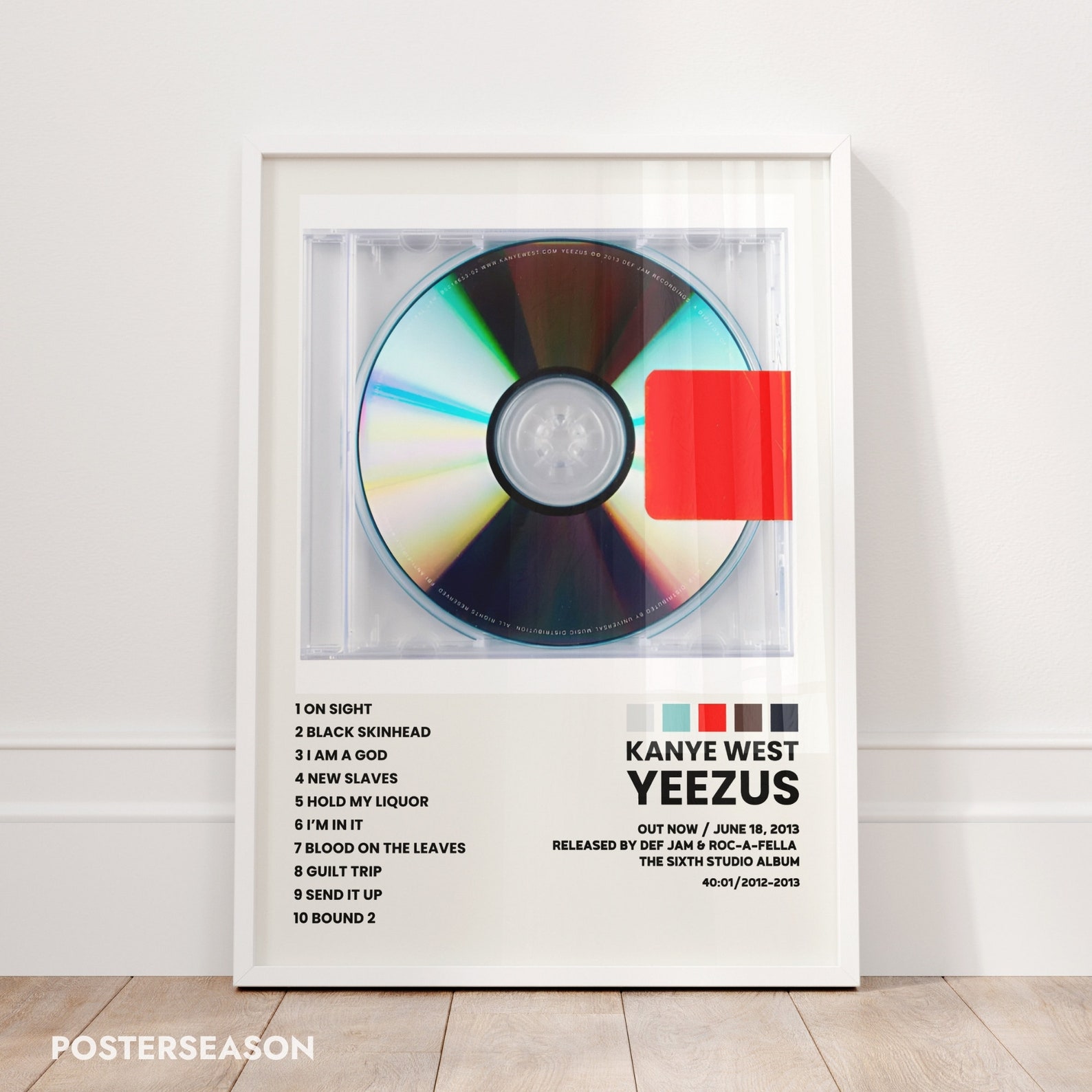 Kanye West Album Poster, Yeezus Album Cover Wall Print, Tracklist ...