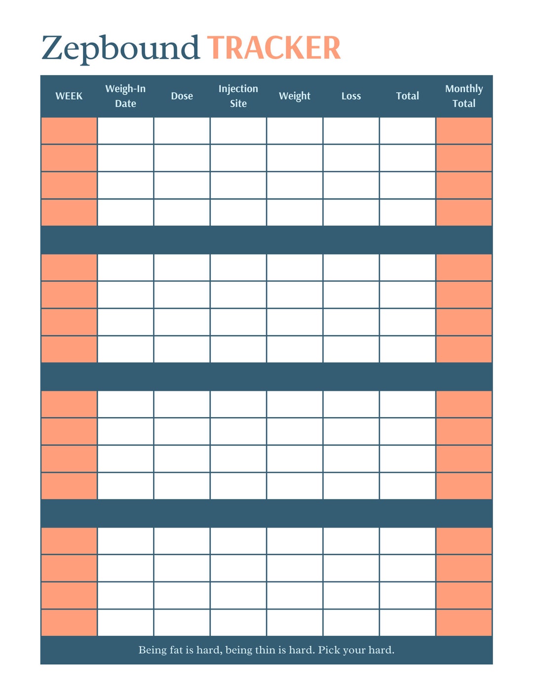 Printable Shot and Weight Loss Weekly Tracker PDF Download. Pick Your ...