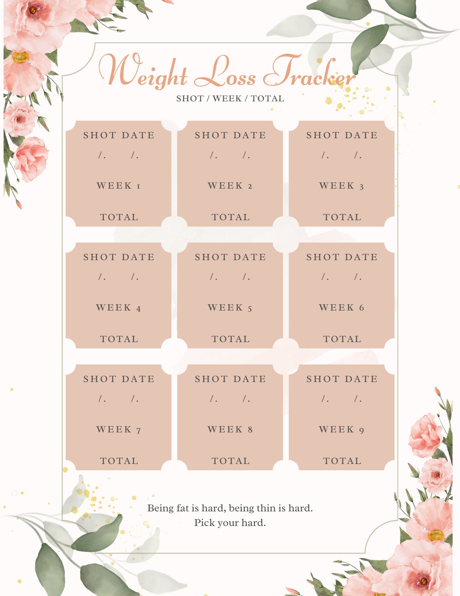 Printable Shot and Weight Loss Weekly Tracker PDF Download. Pick Your ...