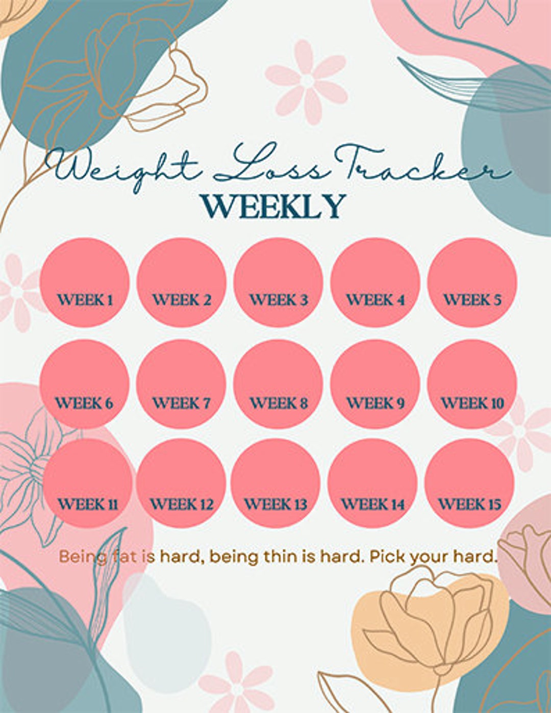 Printable Weight Loss Weekly Tracker PDF Download. Pick Your Hard. - Etsy