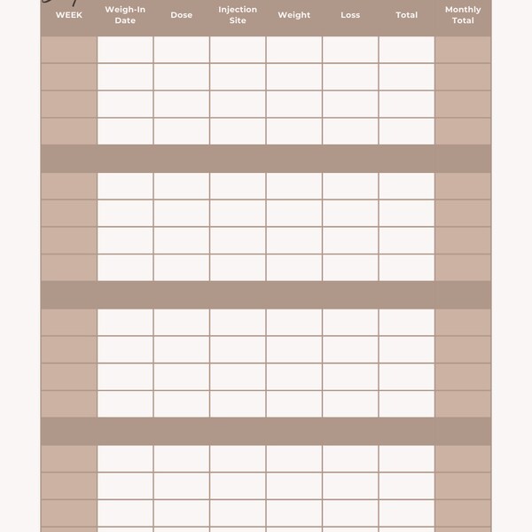 Printable Shot and Weight Loss Weekly Tracker Pdf Download. Pick - Etsy