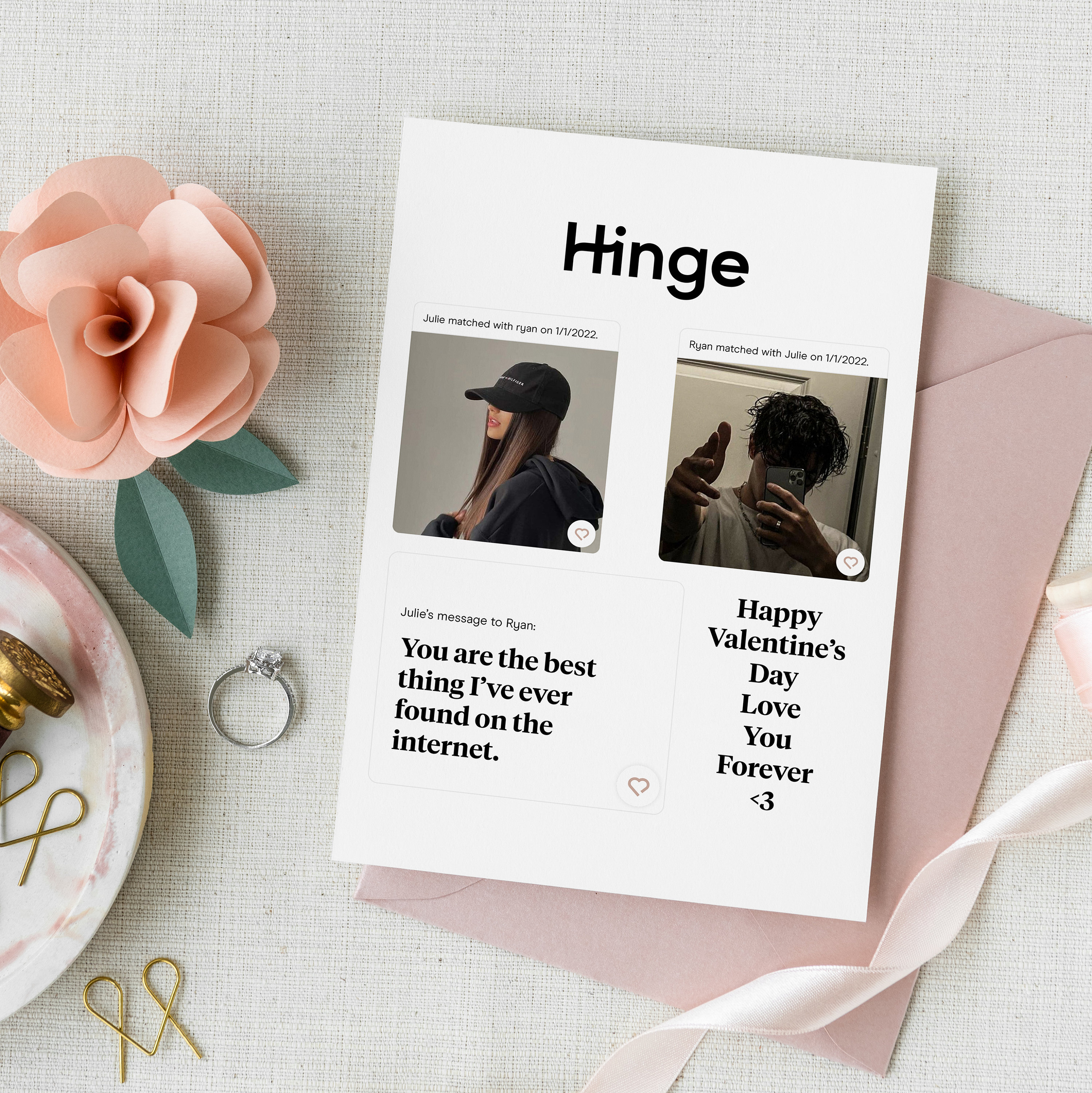 Hinge Love Card "perfect Match" Personalized, Thanks for Swiping Right ...