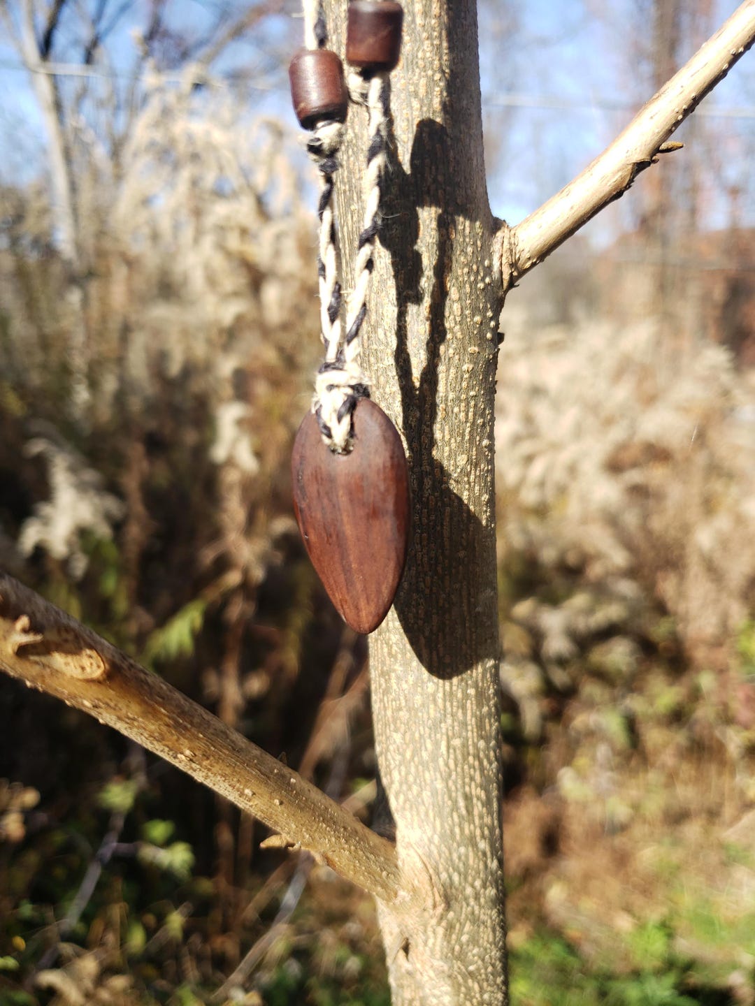 Tree Tooth Roasted Cherry Pendant With Roasted Ash Beads and a Black ...